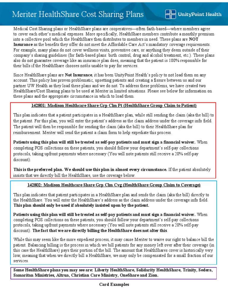 Healthshare Cost Sharing Plans | PDF | Insurance | Patient