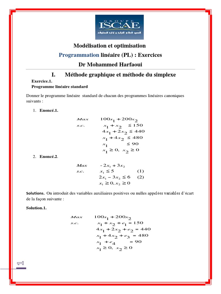 Programmation Linéaire (Exercices Corrigés) (F) | PDF | Optimisation linéaire | Mathématiques