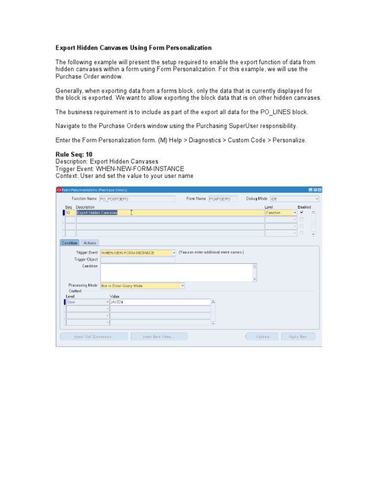 Export Hidden Canvases Using Form Personalization | PDF