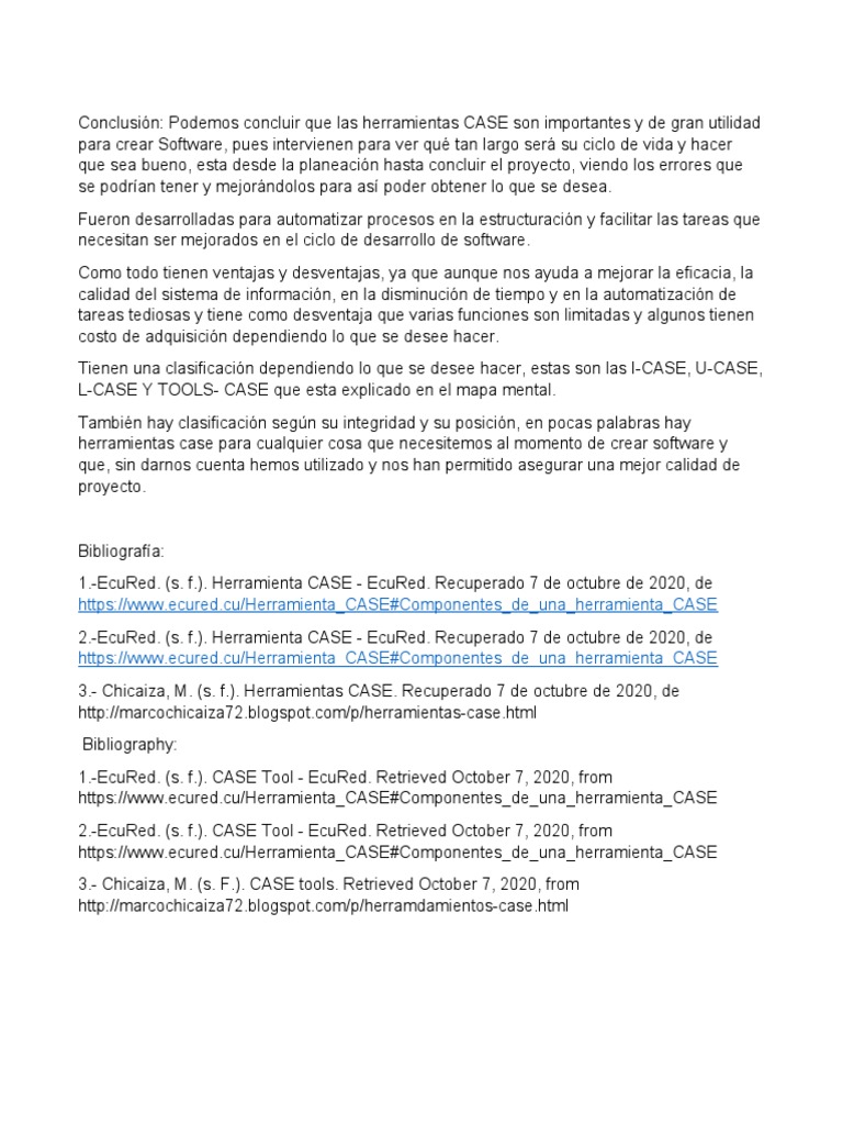 Conclusión Herramientas Case | PDF