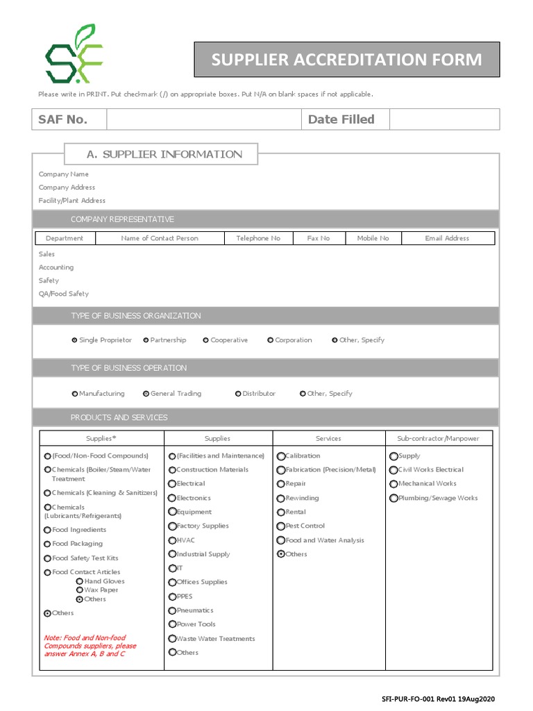 SFI-PUR-FO-001 Rev01 19aug2020 - Supplier Accreditation Form | PDF ...