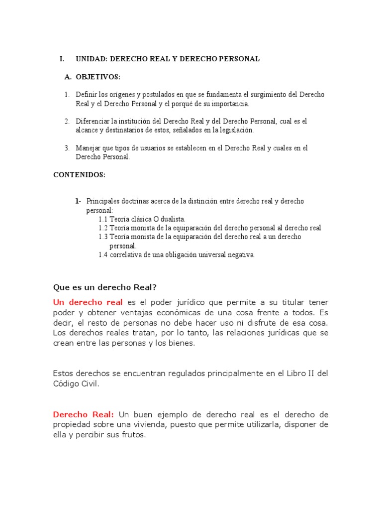 Derecho Real y Derecho Personal | PDF | Justicia | Derechos