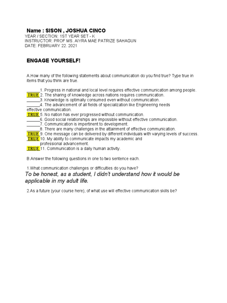 Communication Insights by Joshua Sison | PDF | Wellness