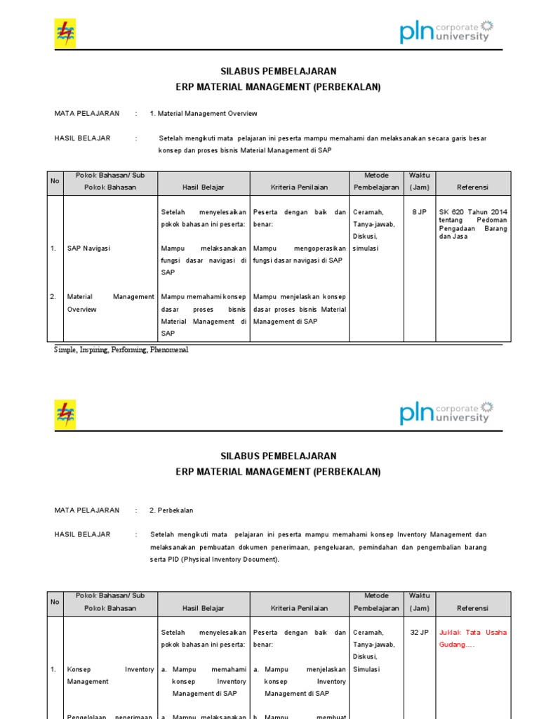 Silabus ERP Material Management (Perbekalan) | PDF | Seni | Komputer