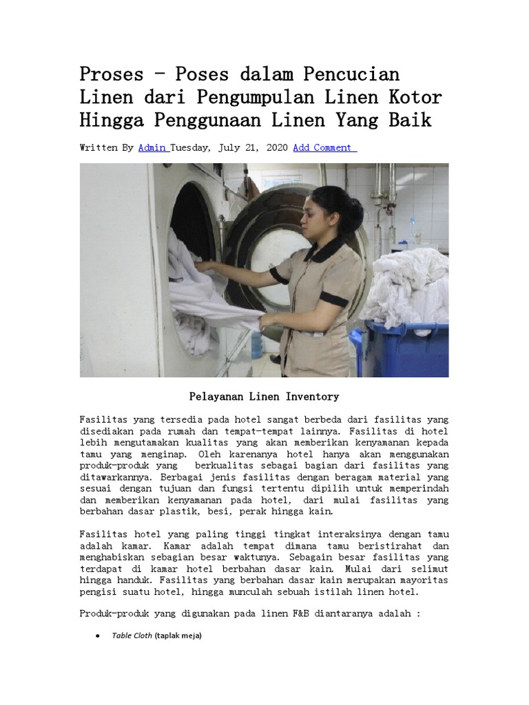 Proses Pencucian Linen | PDF
