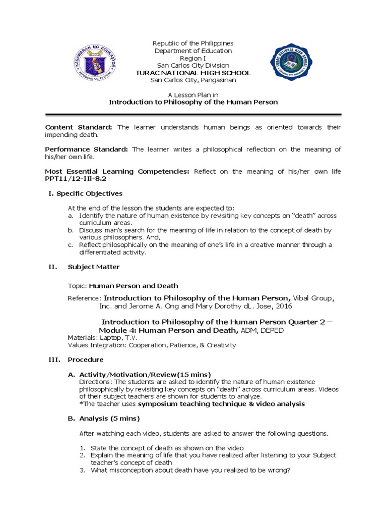 Lesson Plan in Death | PDF | Lesson Plan | Curriculum