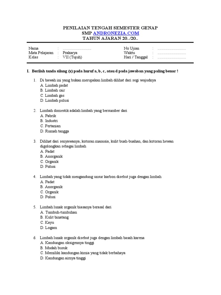 Soal PTS Prakarya Kelas 7 Semester 2 | PDF | Griya & Taman