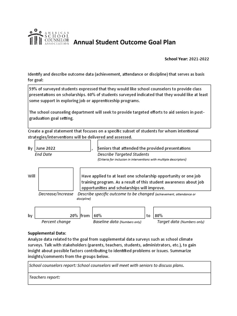 Annual Student Outcome Goal Plan 1 | PDF | School Counselor | Goal