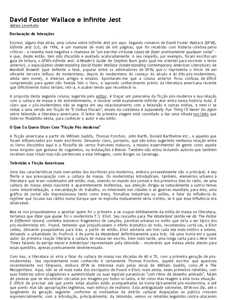 Adrian Leverkuhn - David Foster Wallace e Infinite Jest | PDF | Massa | Modernismo