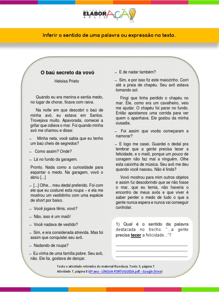 Inferir o Sentido de Uma Palavra Ou Expressão No Texto | PDF