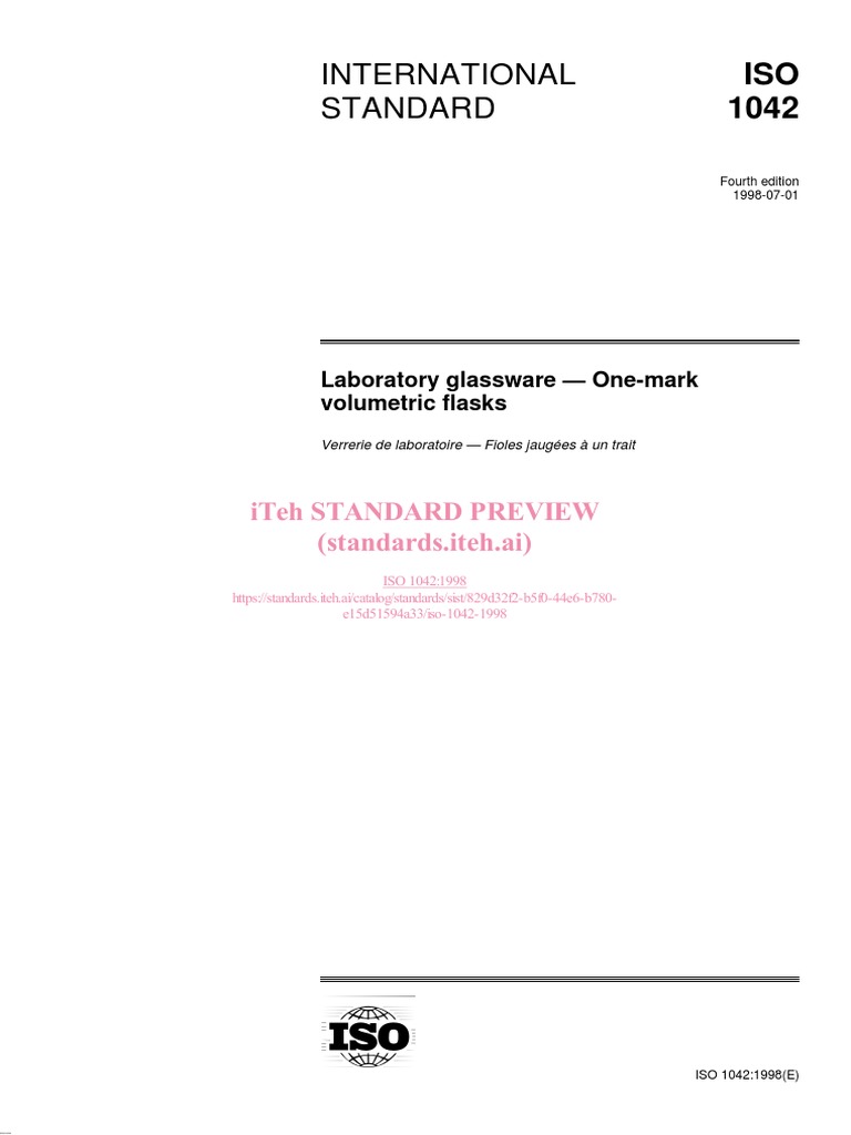 ISO - 1042 - 1998 Laboratory Glassware-One-mark Volumetric Flasks | PDF ...