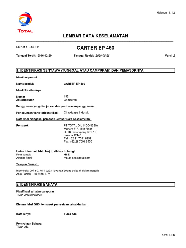 Total Oil Gearbox Carter Ep 460 | PDF