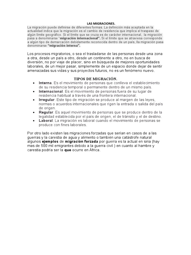 Tipos de Migración: Definiciones y Ejemplos | PDF | Política