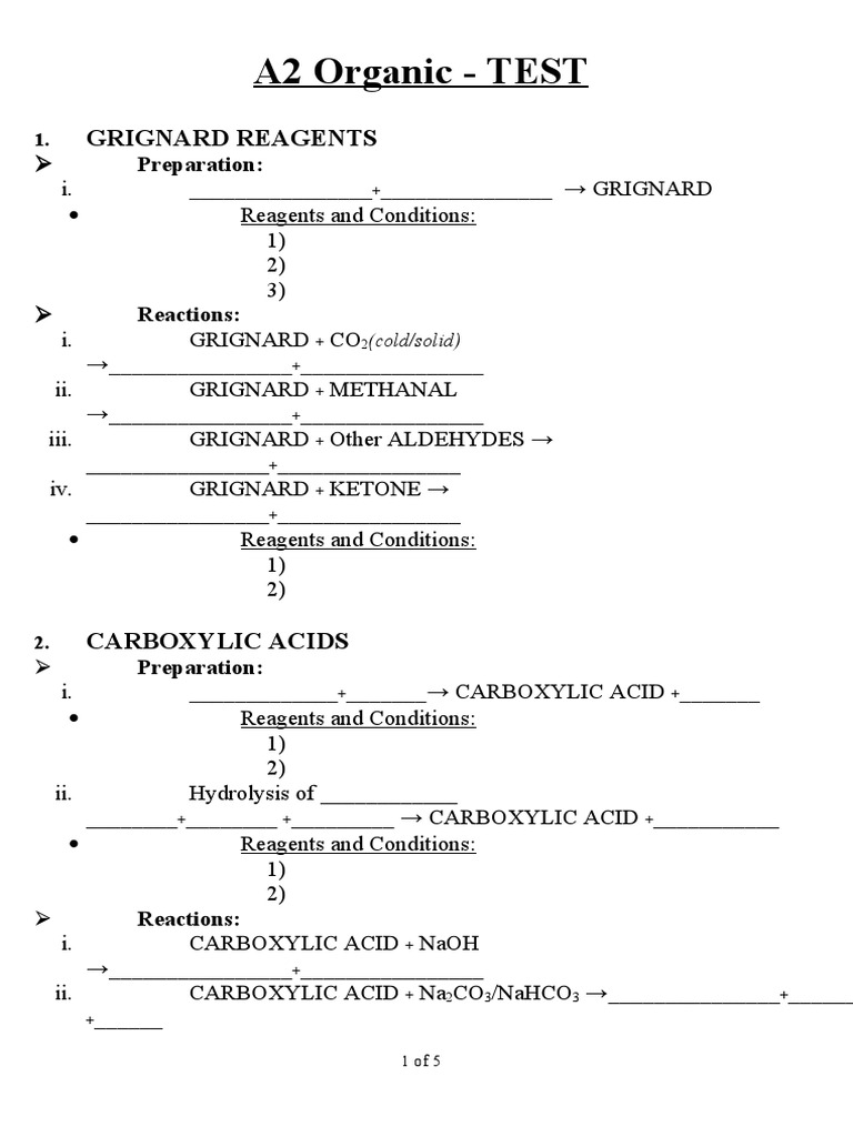 A2 Organic - TEST: Grignard Reagents | PDF | Aldehyde | Amine