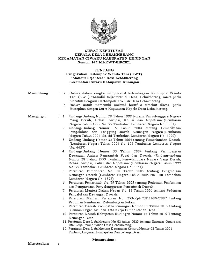 Pengukuhan KWT Mandiri Sejahtera | PDF | Griya & Taman