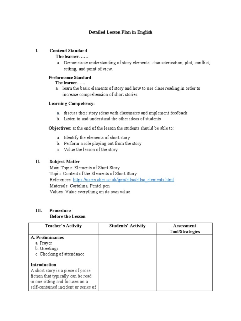 Detailed Lesson Plan in Eng-2 | PDF | Lesson Plan | Plot (Narrative)