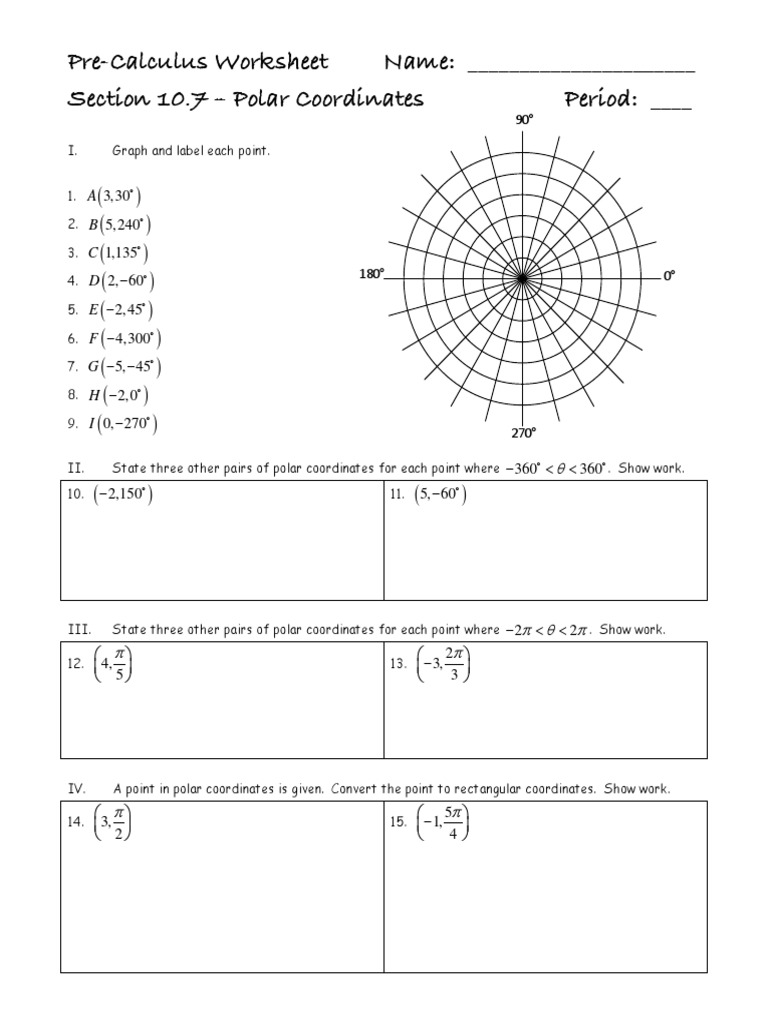Pre-Calculus Polar Coordinates Worksheet | PDF | Coordinate System ...