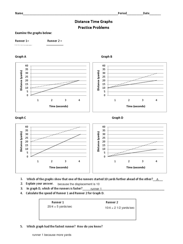 Distance Time Graph Practice Problems 1 PDF Speed Physical