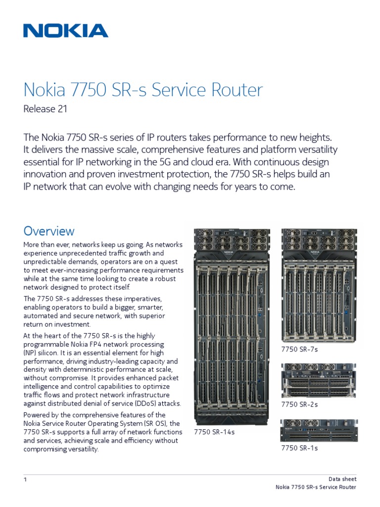 1 Data Sheet Nokia 7750 SR-s Service Router | PDF | Networking ...