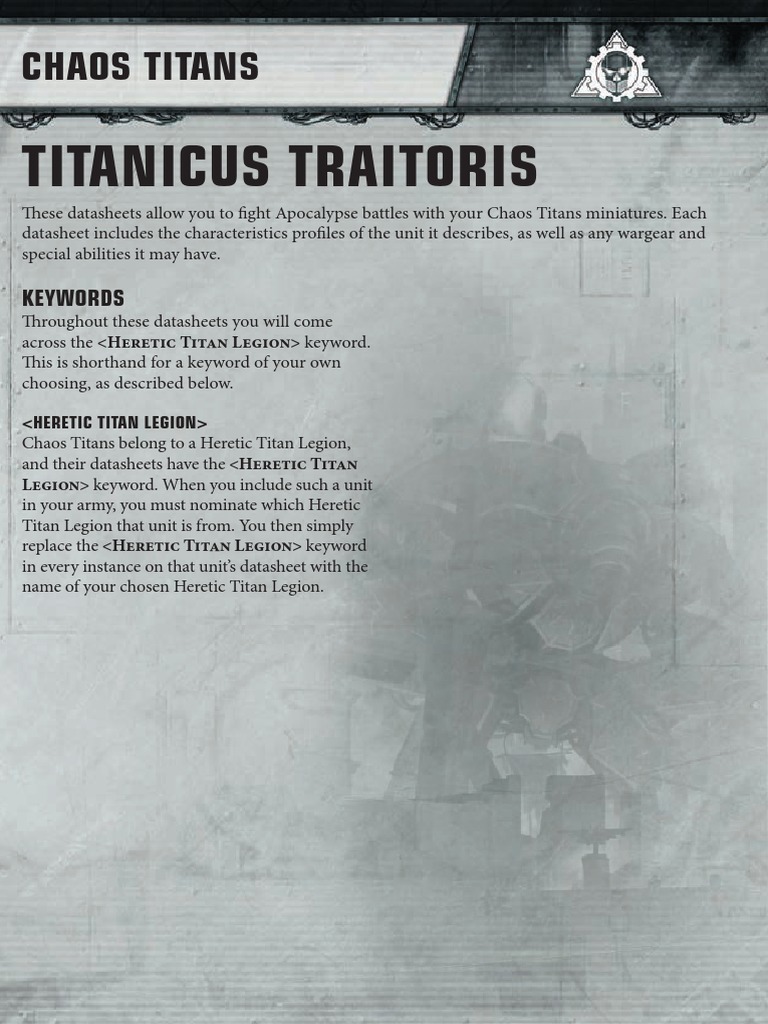 Chaos Titan Armies: Datasheets for Chaos Warlord, Reaver, and Warhound ...