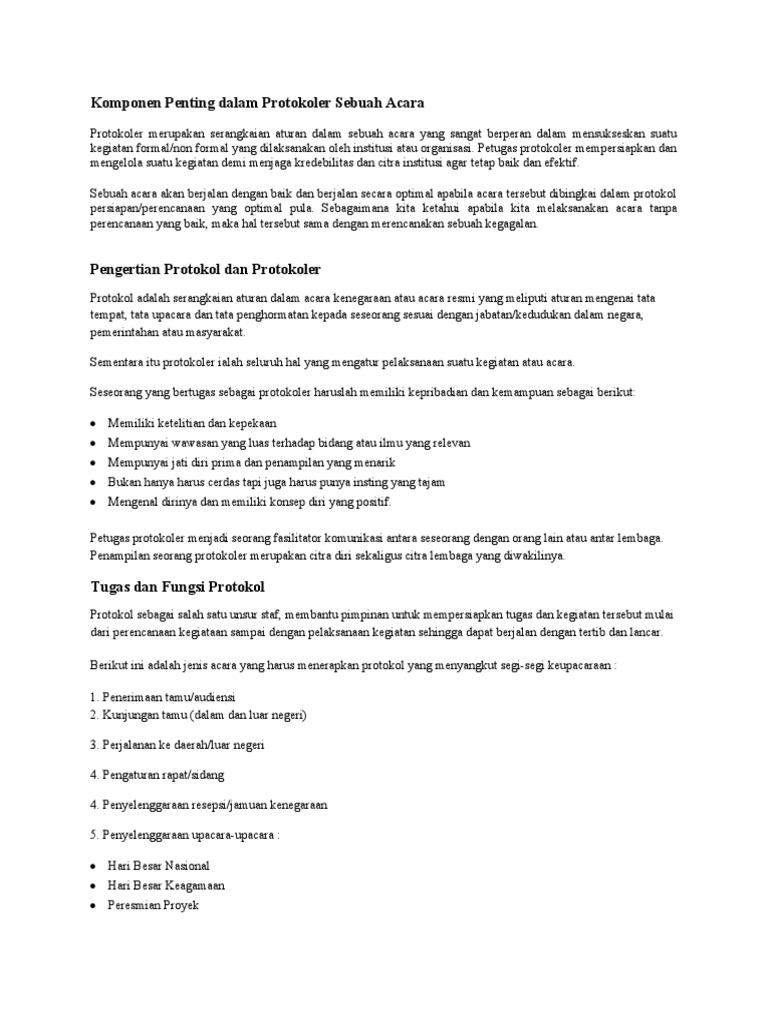 Komponen Penting Dalam Protokoler Sebuah Acara | PDF