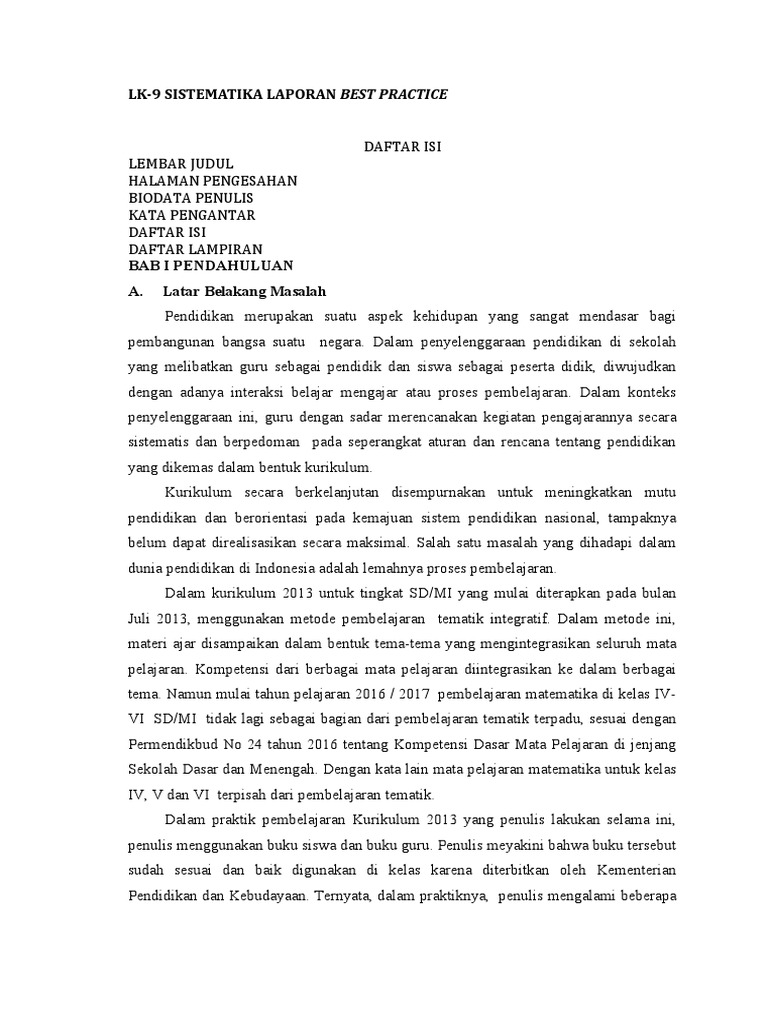 LK.9 Sistematika Laporan Best Practice | PDF
