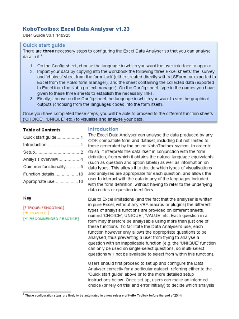 KoboToolbox Excel Data Analyser - User Guide v01 140925small - Dist | PDF | Microsoft Excel ...