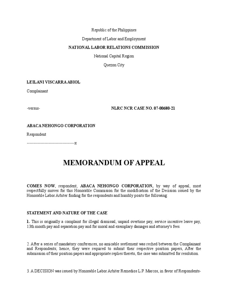 NLRC Case Appeal | PDF | Finance & Money Management | Law