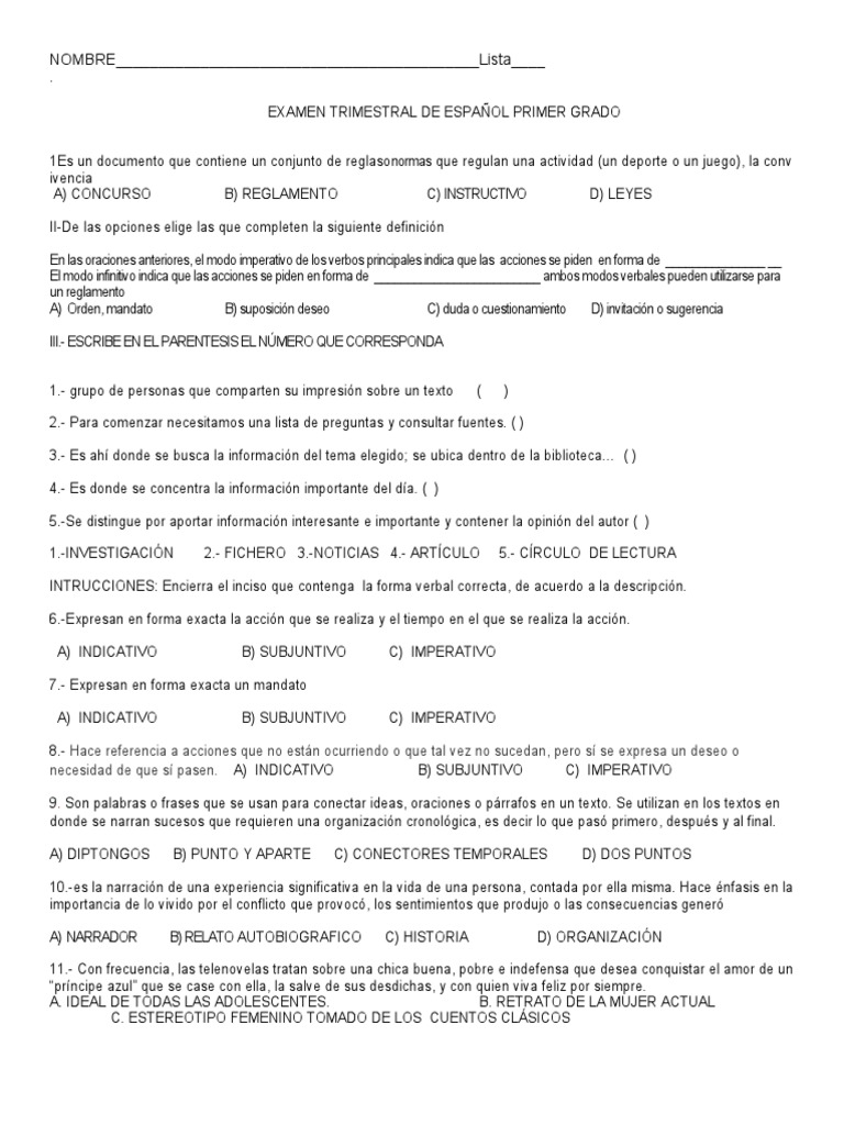 Examen e Español Corregido | PDF