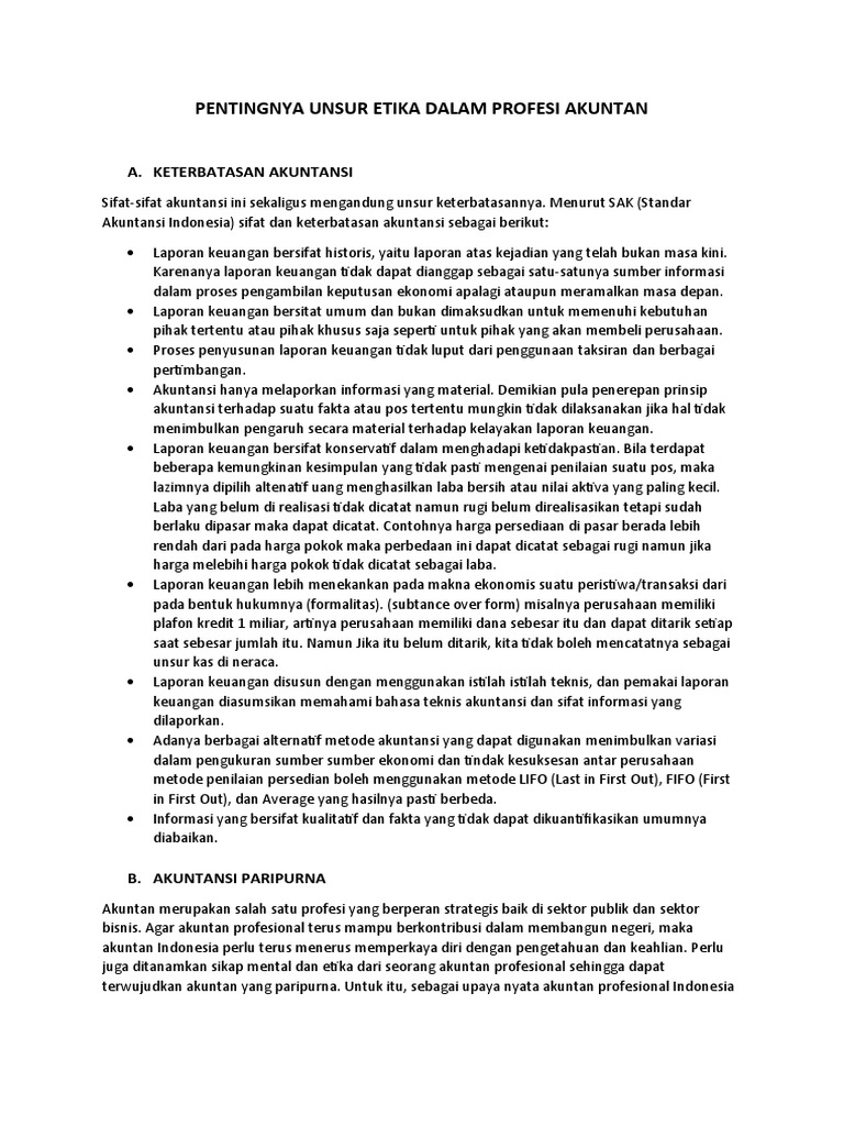 Pentingnya Unsur Etika Dalam Profesi Akuntan Part 1 | PDF