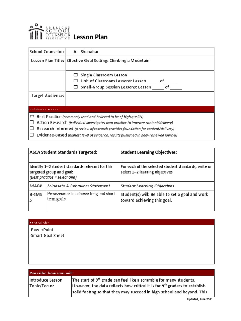 Lesson Plan Academic | PDF | Goal | School Counselor