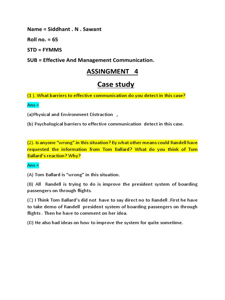 Effective Communication (Case Study Assingment 4) | PDF | Communication ...