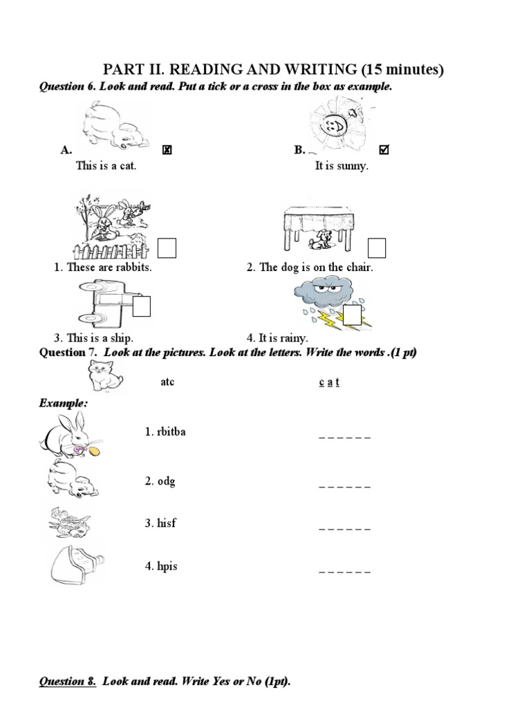 Part Ii. Reading and Writing (15 Minutes) : Question 6. Look and Read ...