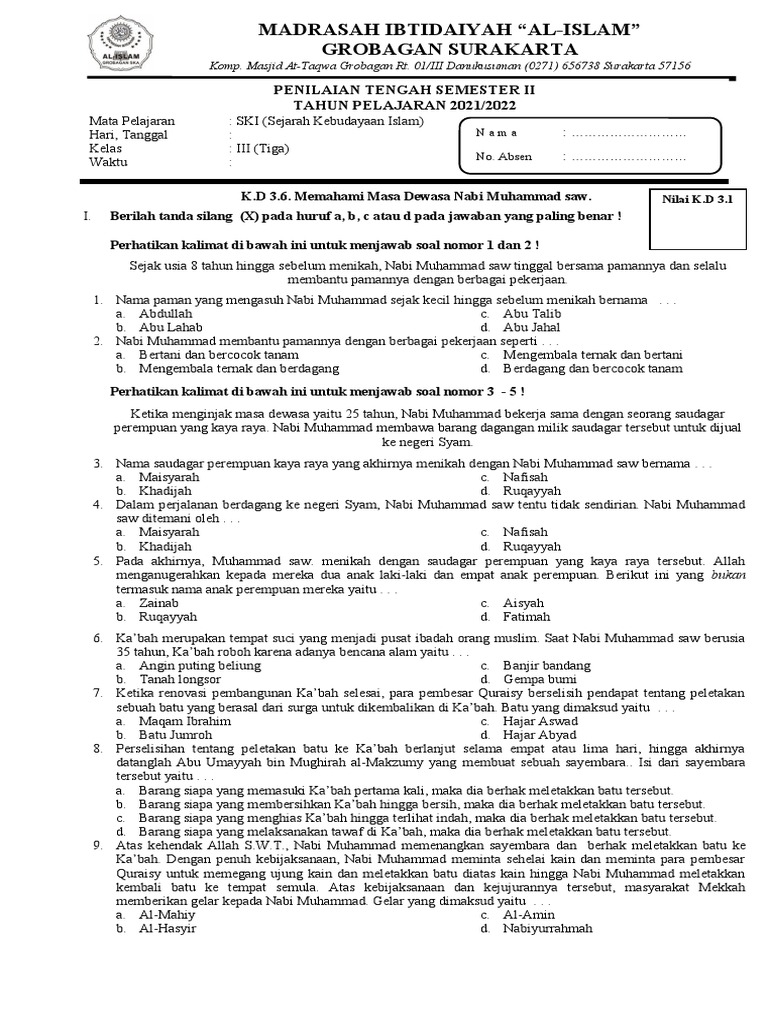 Soal Ski Kelas 3 Pts 1 | PDF