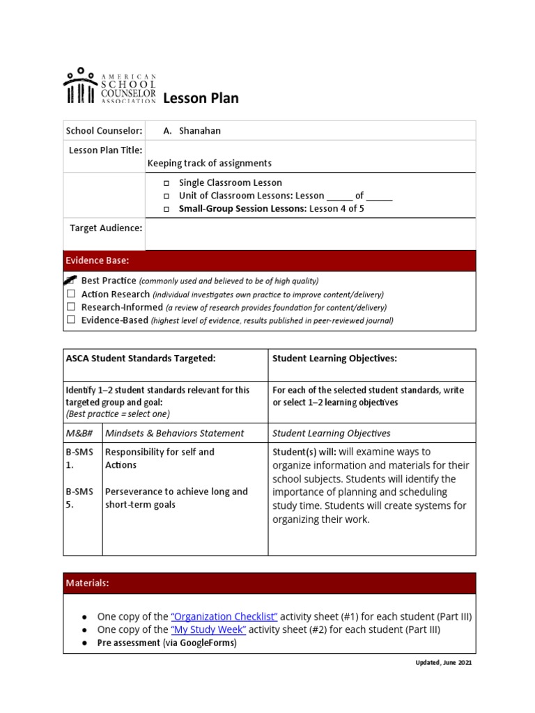 Lesson Plan: Evidence Base | PDF | School Counselor | Lesson Plan