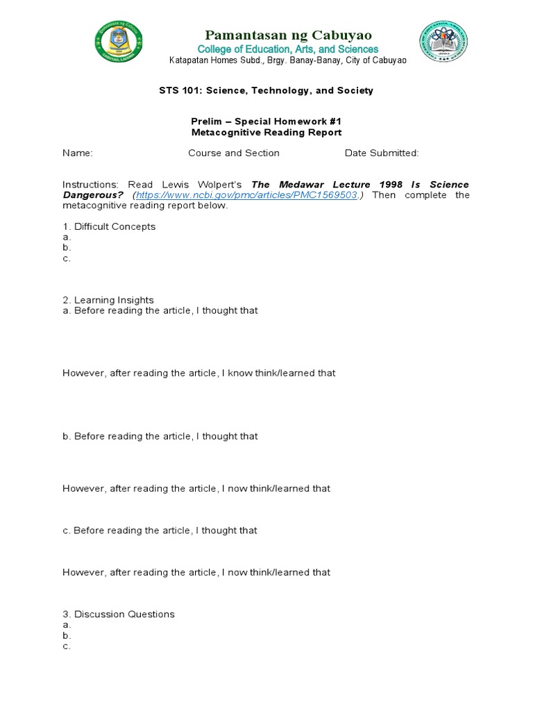 STS 101-Prelim-Special HW1 | PDF