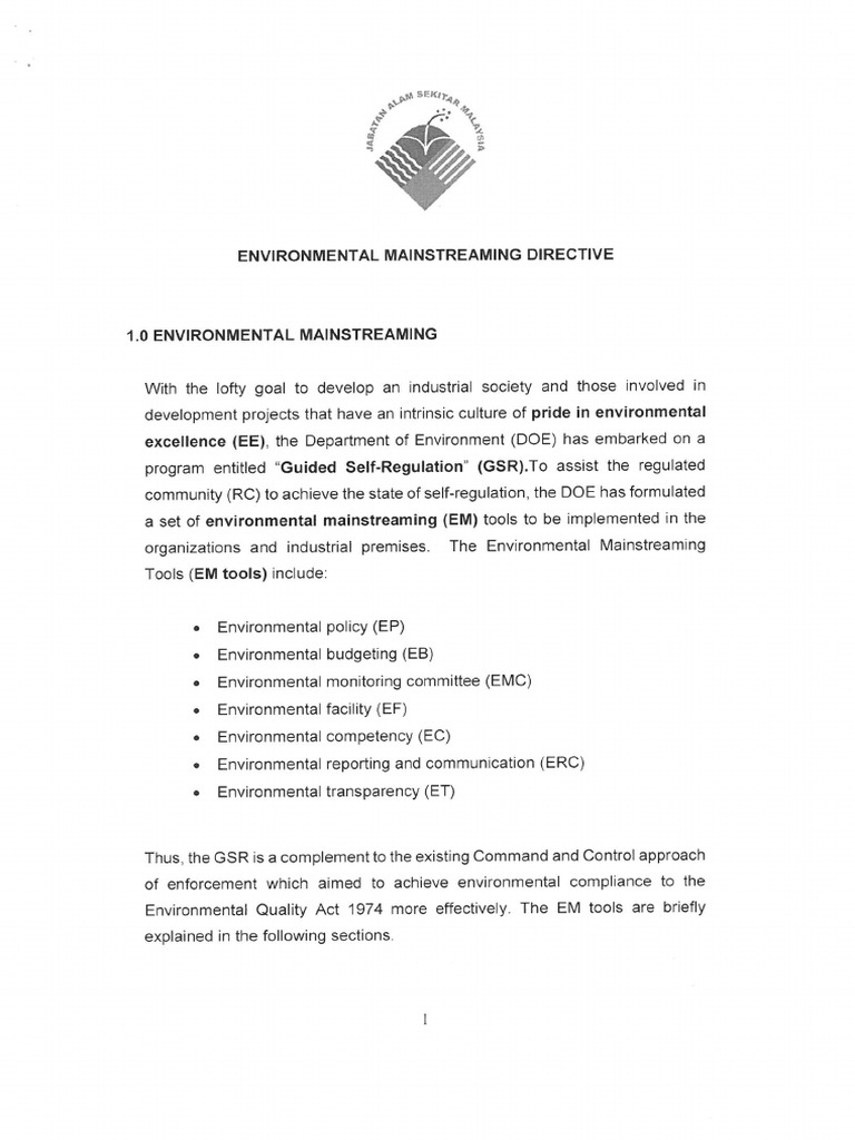 Environmental Mainstreaming Tool | PDF