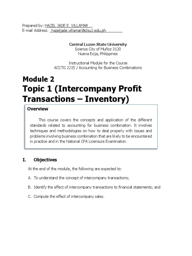 Module 2 - Topic 1 (Intercompany Profit Transaction - Inventory) | PDF | Cost Of Goods Sold ...