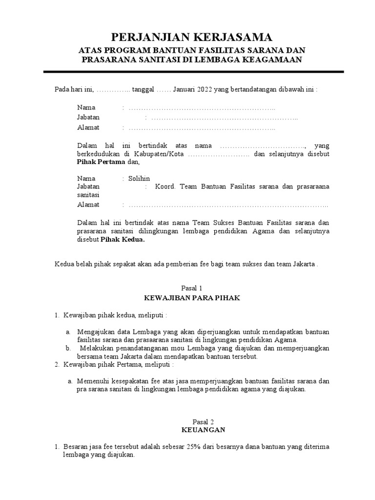 Mou Fee Bantuan Sarana Dan Prasarana Sanitasi 2022 | PDF