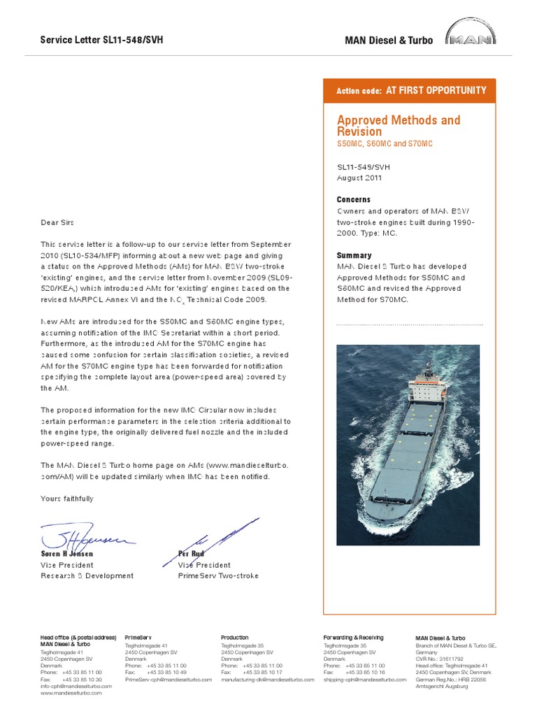 Service Letter: MAN Diesel & Turbo Develops Approved Methods for S50MC ...