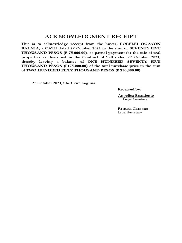 Acknowledgment Receipt for Real Estate Payment | PDF