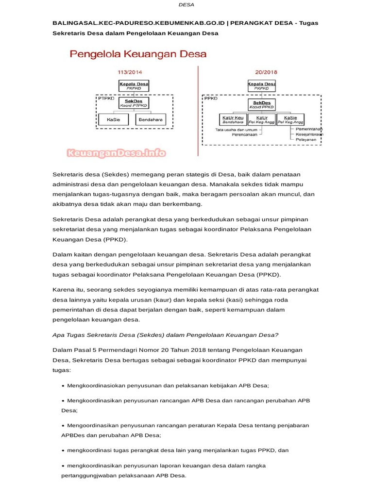 Tupoksi Kasi Dan Kaur Menurut Permendagri | PDF