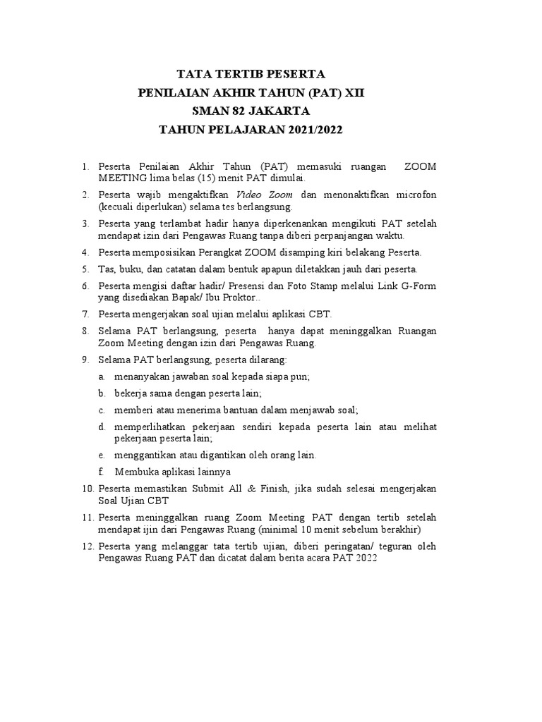 Tata Tertib Peserta Pat | PDF