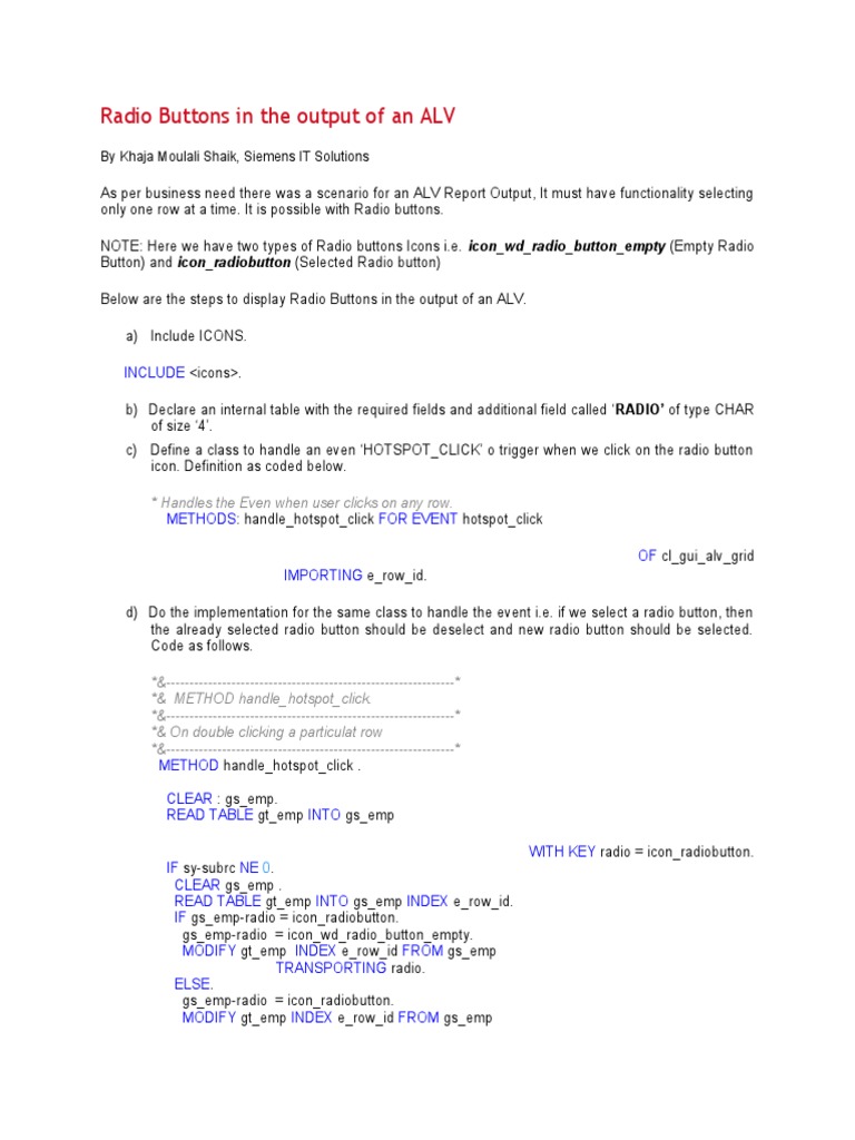 54-Radio Buttons in The Output of An ALV | PDF | Icon (Computing) | Computer Engineering