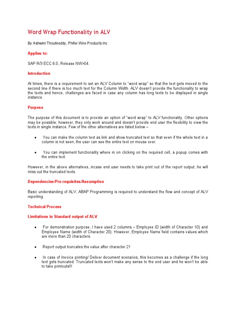 52-Word Wrap Functionality in ALV | PDF | Comma Separated Values | Software