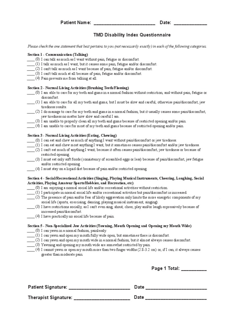 TMD Disability Index | PDF | Pain | Headache