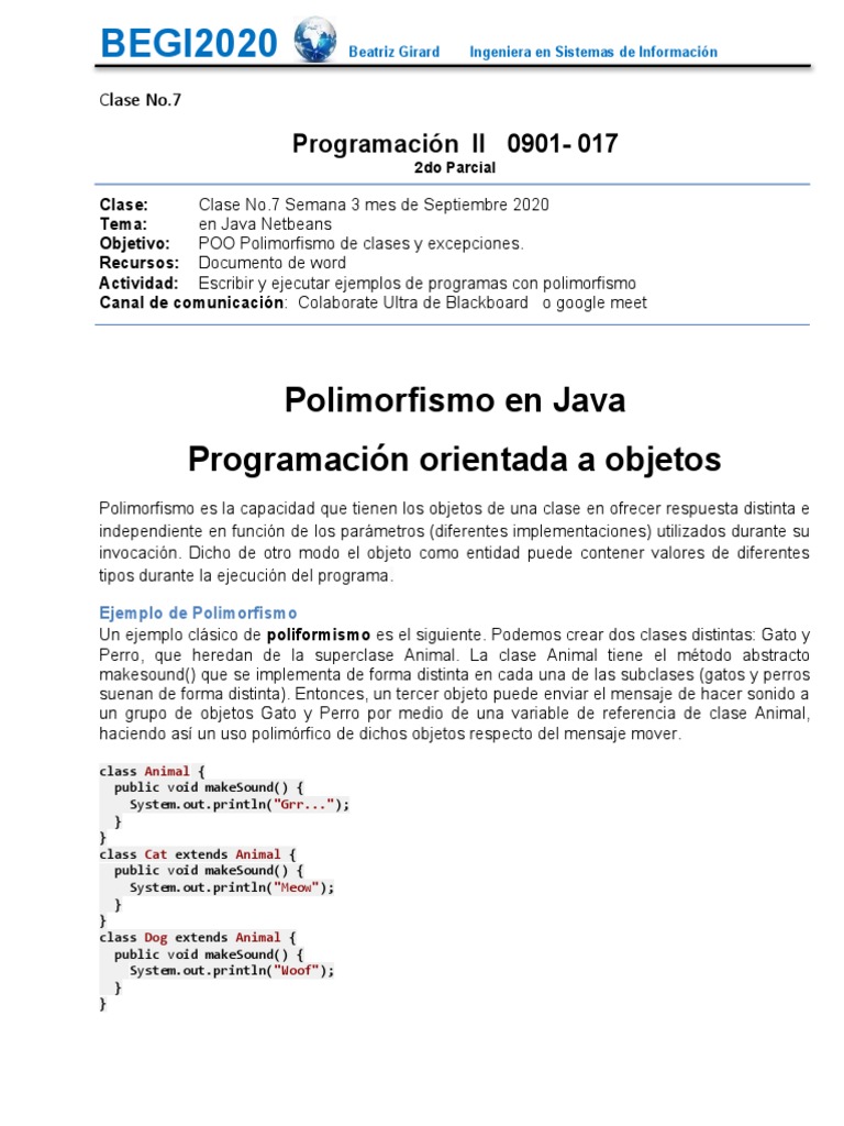 Clase No 7 2do Parcial Prog2 22092020 Polimorfismo y Excepciones | PDF | Objeto (informática ...