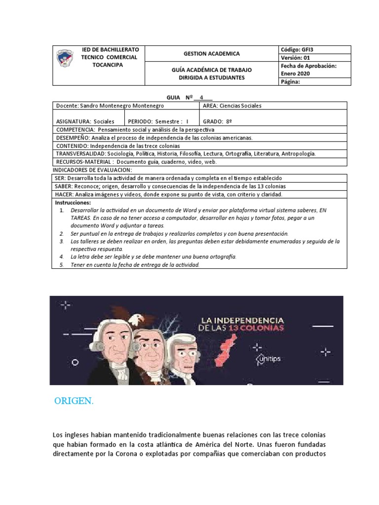 Guia 4 Las 13 Colonias | PDF | Declaración de independencia de los ...