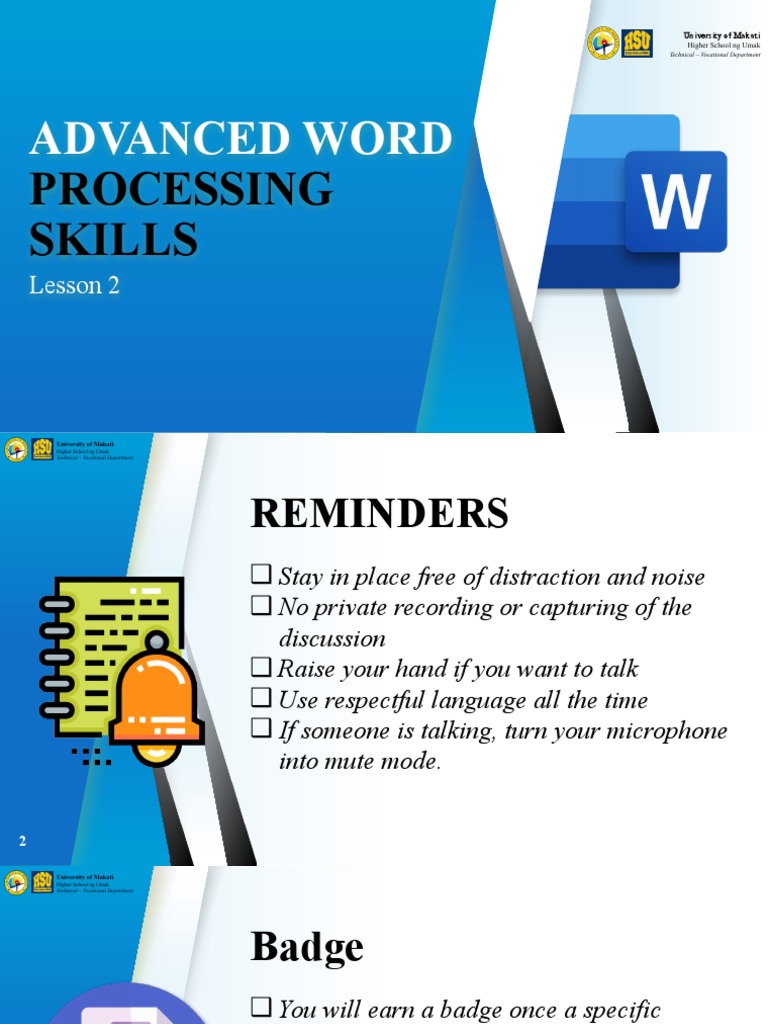 Lesson 2 Advanced Word Processing Skills | PDF | Microsoft Excel | Microsoft Word