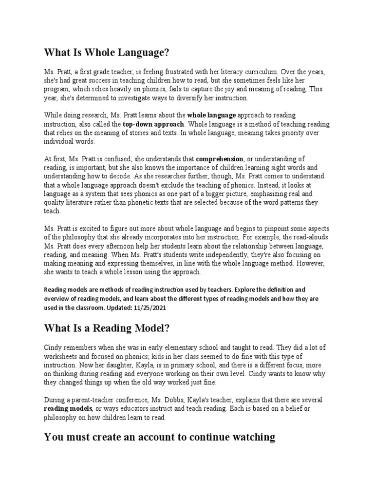 Understanding Reading Models and Approaches | PDF | Phonics | Reading ...